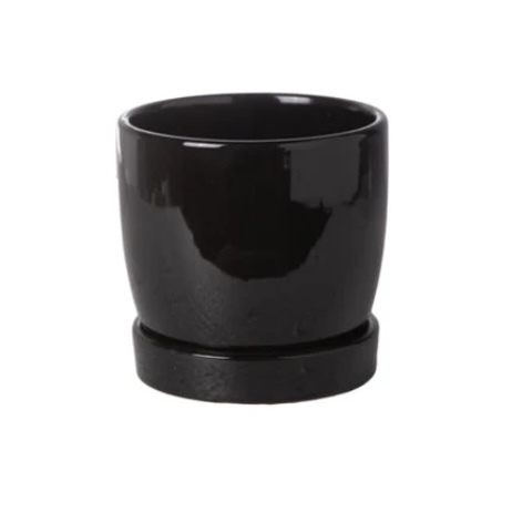 Black Ceramic Round Pot w/Drainage Hole - Klein's Floral & Greenhouses