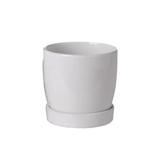 White Ceramic Round Pot w/Drainage Hole - Klein's Floral & Greenhouses